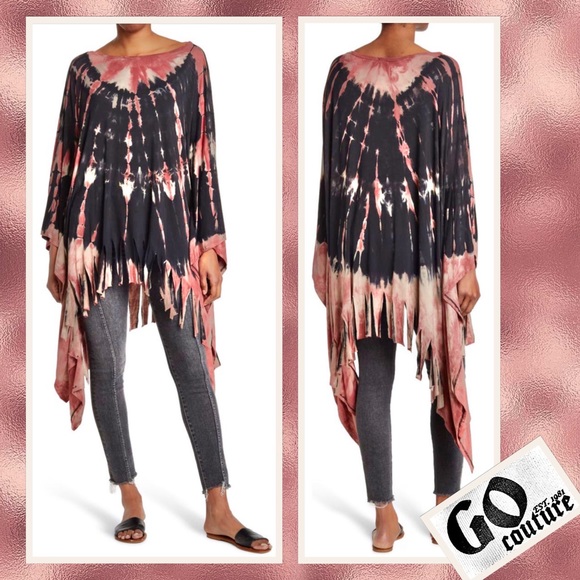 Go Couture | Sweaters | Go Couture Tie Dye Poncho In Black With Deep ...